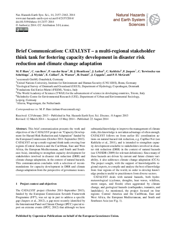 (PDF) Brief Communication: CATALYST – a multi-regional stakeholder ...