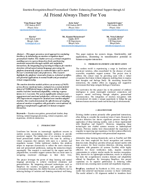 (PDF) Emotion Recognition-Based Personalized Chatbot: Enhancing ...