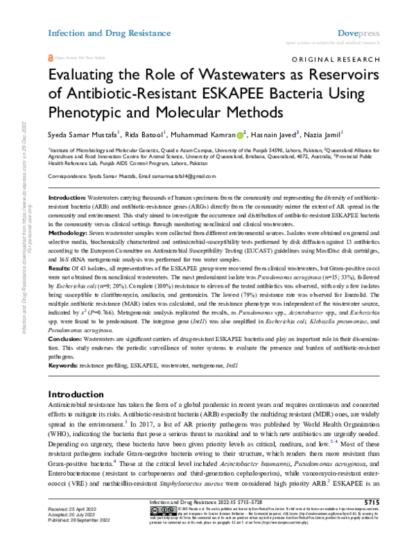 (PDF) Evaluating the Role of Wastewaters as Reservoirs of Antibiotic ...