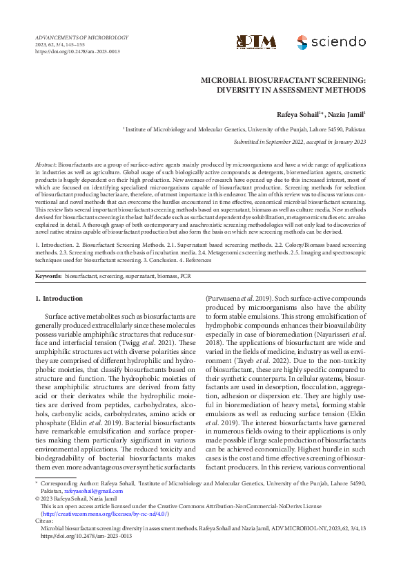 (PDF) Microbial Biosurfactant Screening: Diversity in Assessment Methods