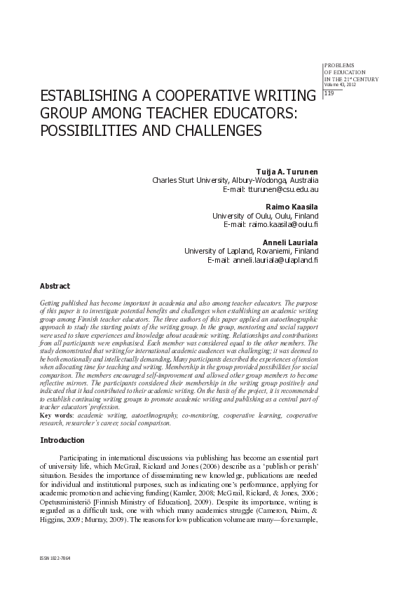 (PDF) Establishing a Cooperative Writing Group Among Teacher Educators ...