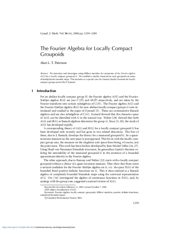 (PDF) The Fourier Algebra for Locally Compact Groupoids