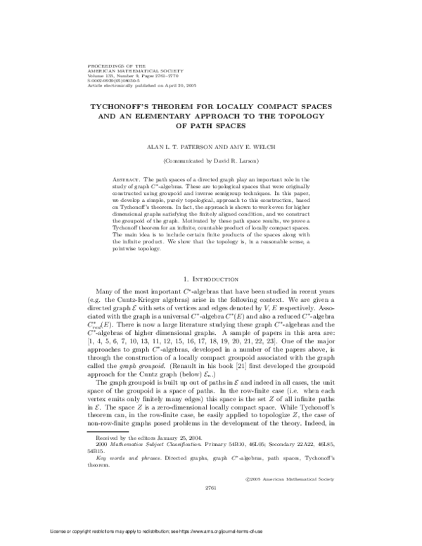 (PDF) Tychonoff’s theorem for locally compact spaces and an elementary approach to the topology ...