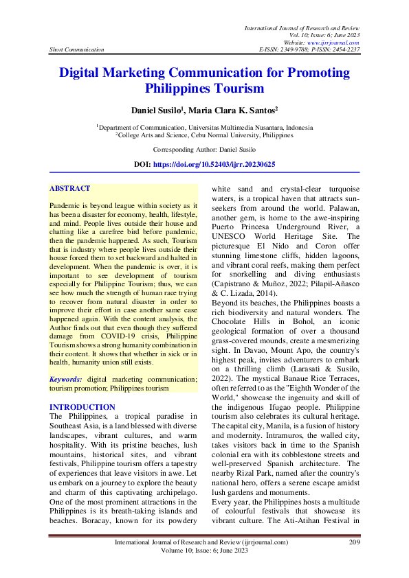 (PDF) Digital Marketing Communication for Promoting Philippines Tourism