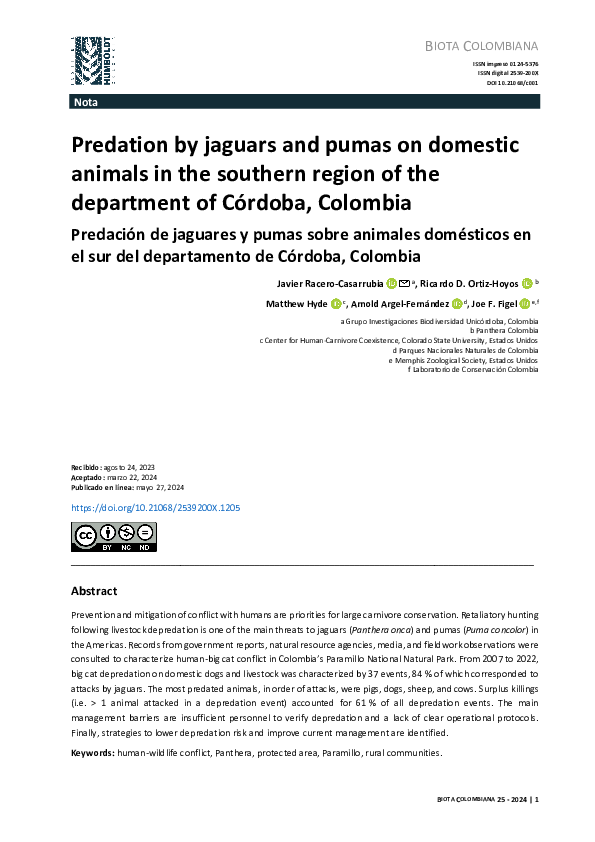 (PDF) Predación de jaguares y pumas sobre animales domésticos en el sur ...