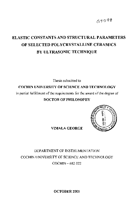 (PDF) Elastic Constants And Structural Parameters Of Selected ...