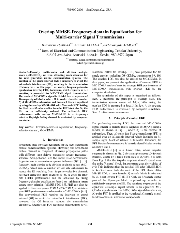 (PDF) Overlap MMSE-Frequency-domain Equalization for Multi-carrier Signal Transmissions
