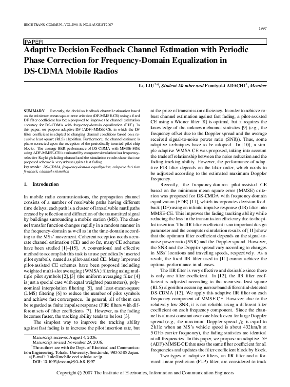 (PDF) Adaptive Decision Feedback Channel Estimation with Periodic Phase Correction for Frequency ...