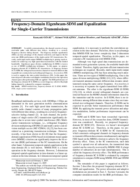 (PDF) Frequency-Domain Eigenbeam-SDM and Equalization for Single ...