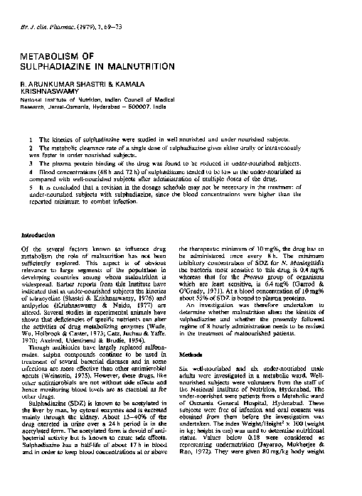 (PDF) Metabolism of sulphadiazine in malnutrition
