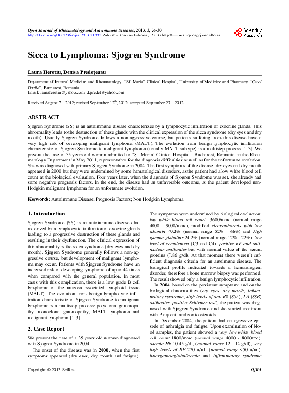 (PDF) Sicca to Lymphoma: Sjogren Syndrome