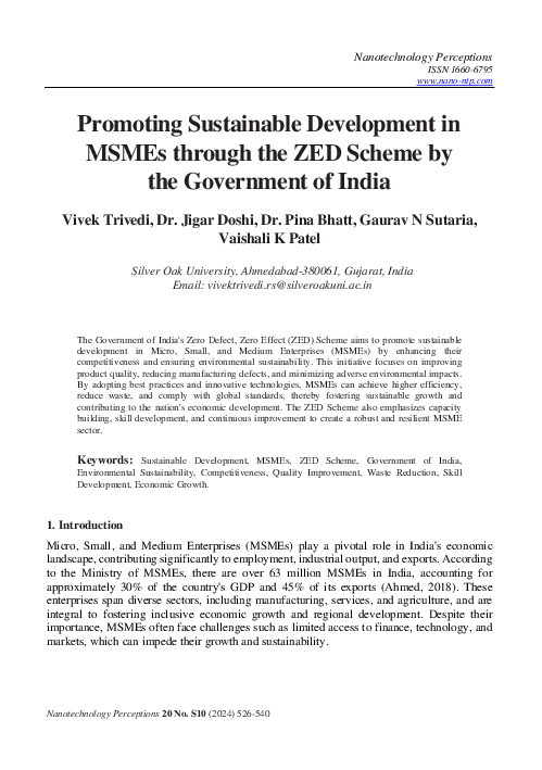 (PDF) Promoting Sustainable Development in MSMEs through the ZED Scheme by the Government of India