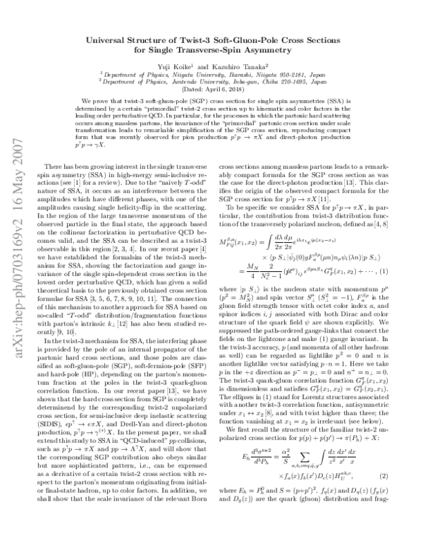 (PDF) Universal structure of twist-3 soft-gluon-pole cross sections for ...
