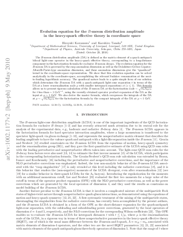 (PDF) Evolution equation for theB-meson distribution amplitude in the ...