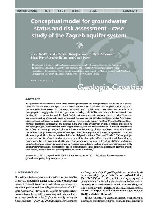 (PDF) Conceptual model for groundwater status and risk assessment - case study of the Zagreb ...