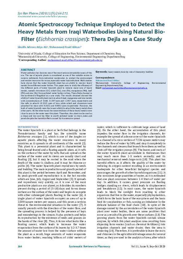 (PDF) Atomic Spectroscopy Technique Employed to Detect the Heavy Metals ...