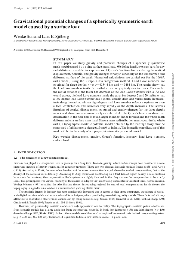 (PDF) Gravitational potential changes of a spherically symmetric earth ...