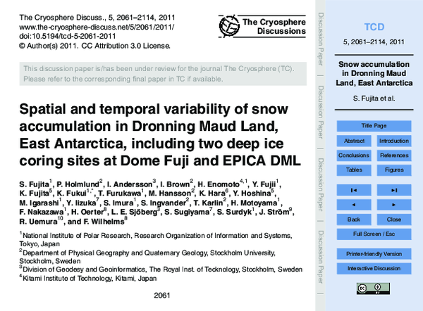 (PDF) Spatial and temporal variability of snow accumulation in Dronning ...