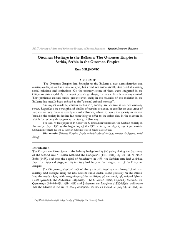 (PDF) Ottoman Heritage in the Balkans: The Ottoman Empire in Serbia ...