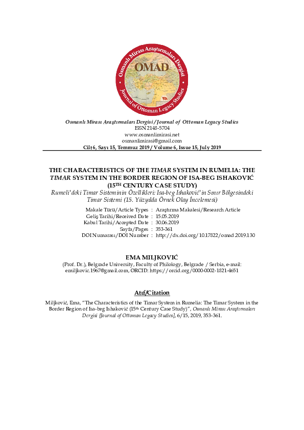 (PDF) The Characteristics of the Timar System in Rumelia: The Timar ...