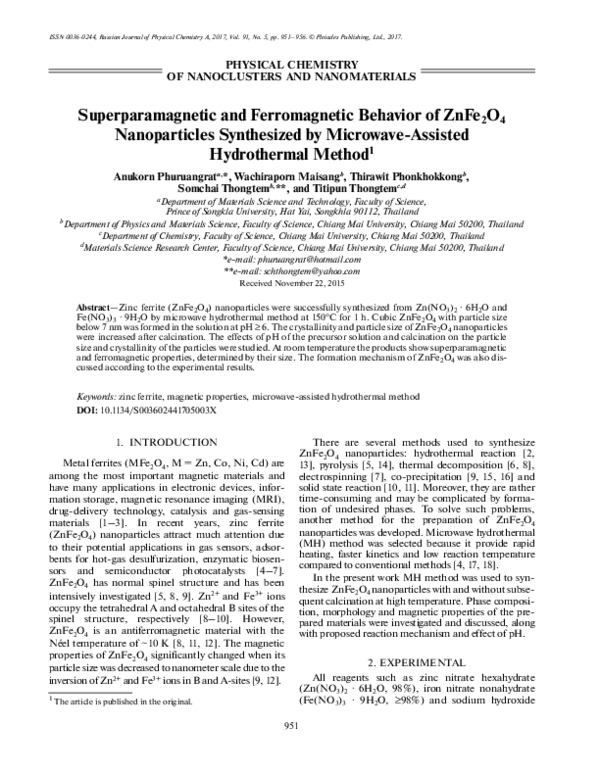 (PDF) Superparamagnetic and ferromagnetic behavior of ZnFe2O4 ...