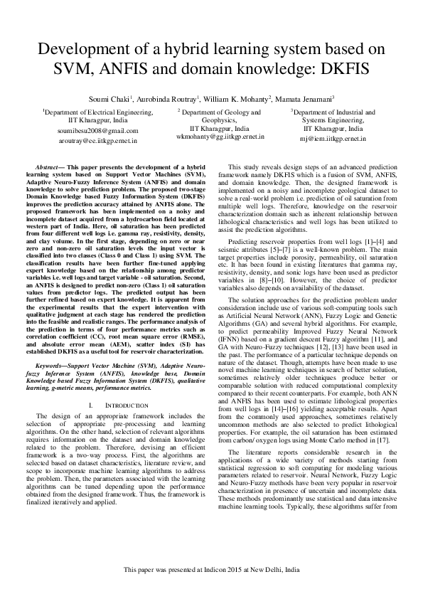 (PDF) Development of a hybrid learning system based on SVM, ANFIS and domain knowledge: DKFIS