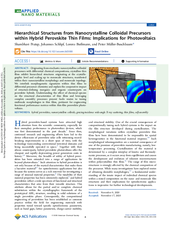 (PDF) Hierarchical Structures from Nanocrystalline Colloidal Precursors within Hybrid Perovskite ...