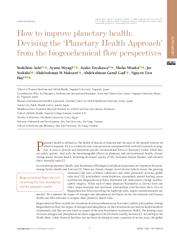 (PDF) How to improve planetary health: Devising the ‘Planetary Health ...
