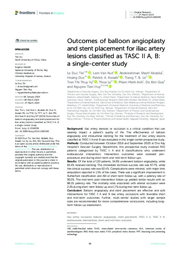 (PDF) Outcomes of balloon angioplasty and stent placement for iliac ...