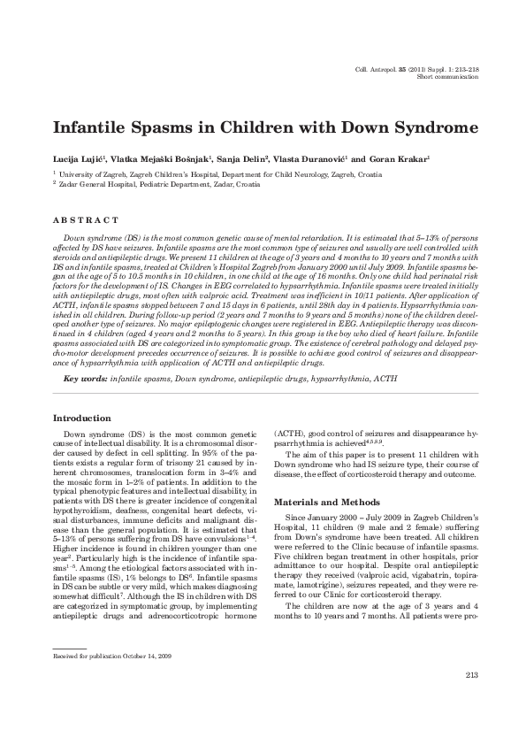 (PDF) Infantile spasms in children with Down syndrome