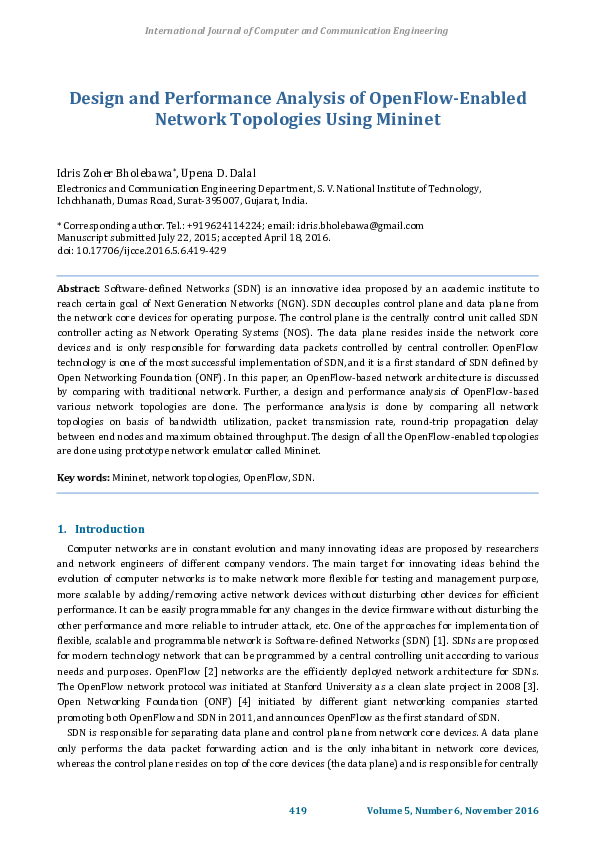 (PDF) Design and Performance Analysis of OpenFlow-Enabled Network Topologies Using Mininet