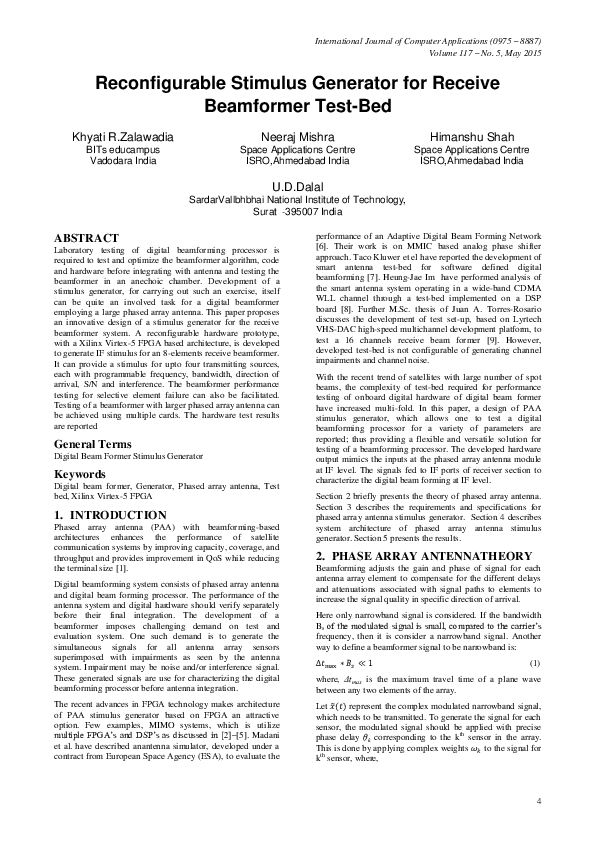 (PDF) Reconfigurable Stimulus Generator for Receive Beamformer Test-bed