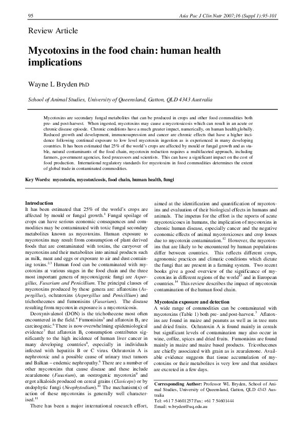 (PDF) Mycotoxins in the food chain: human health implications