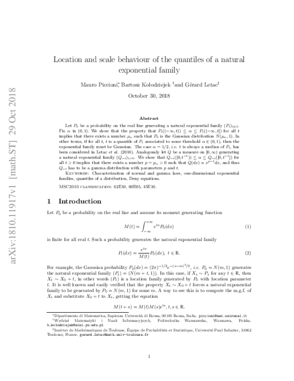 (PDF) Location and scale behaviour of the quantiles of a natural ...