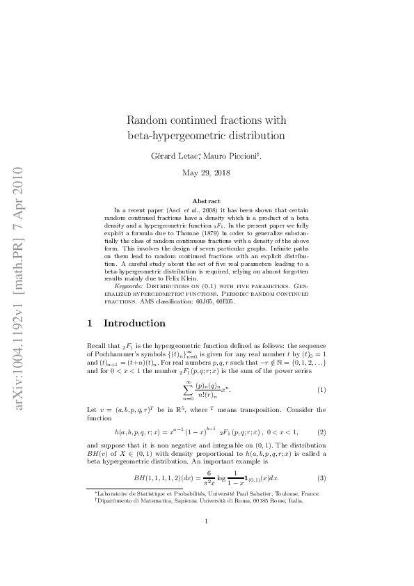 (PDF) Random continued fractions with beta hypergeometric distribution