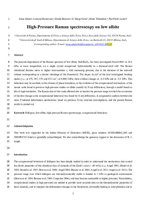 (PDF) High-pressure Raman spectroscopy on low albite