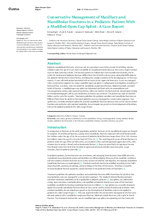 (PDF) Conservative Management of Maxillary and Mandibular Fractures in ...