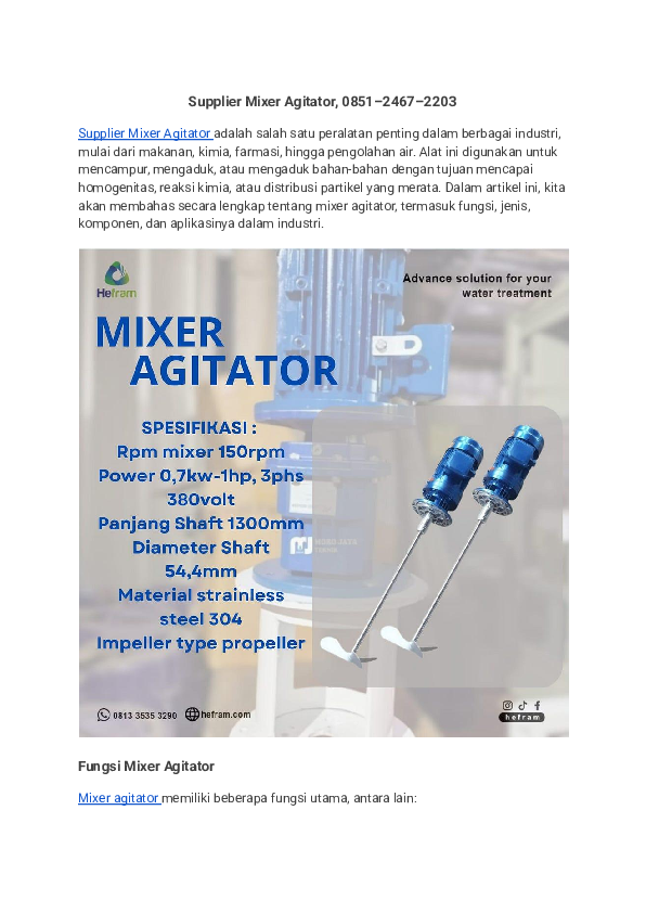 (PDF) Fungsi Mixer Agitator
