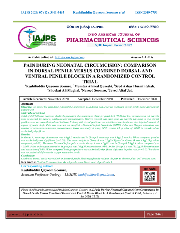 (PDF) Pain During Neonatal Circumcision: Comparison in Dorsal Penile ...