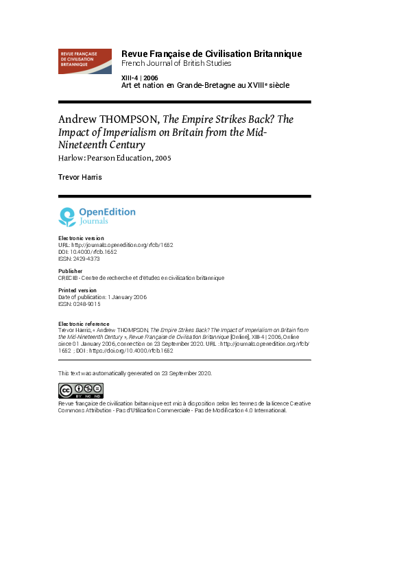 (PDF) Andrew THOMPSON, The Empire Strikes Back? The Impact of ...