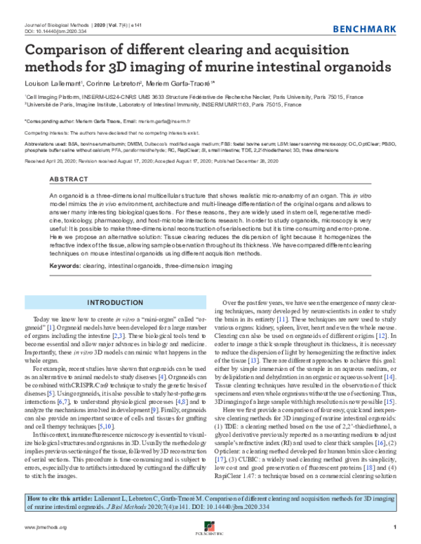 (PDF) Comparison of different clearing and acquisition methods for 3D ...