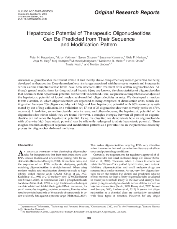 (PDF) Hepatotoxic Potential of Therapeutic Oligonucleotides Can Be ...