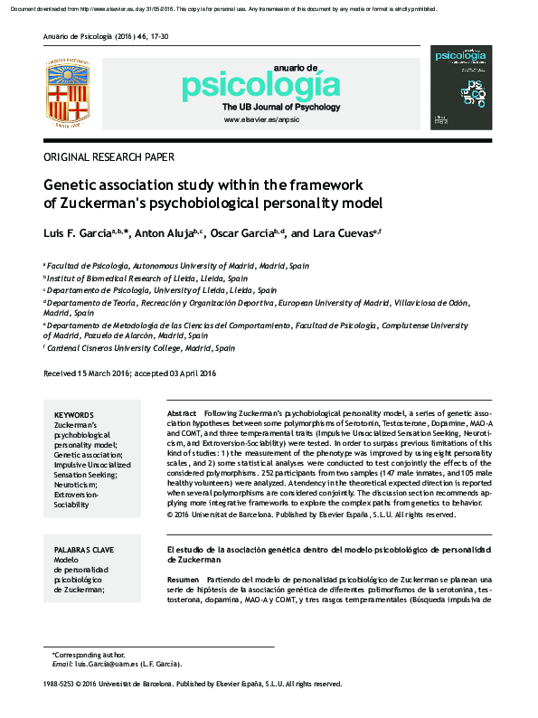 (PDF) Genetic association study within the framework of Zuckerman's ...
