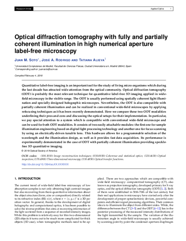 (PDF) Optical diffraction tomography with fully and partially coherent illumination in high ...