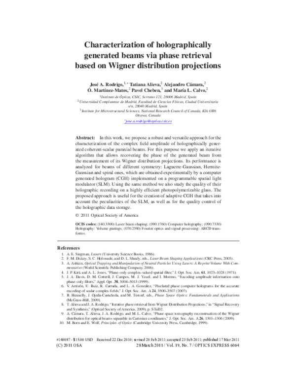(PDF) Characterization of holographically generated beams via phase retrieval based on Wigner ...