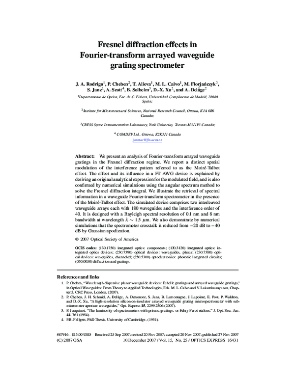 (PDF) Fresnel diffraction effects in Fourier-transform arrayed waveguide grating spectrometer