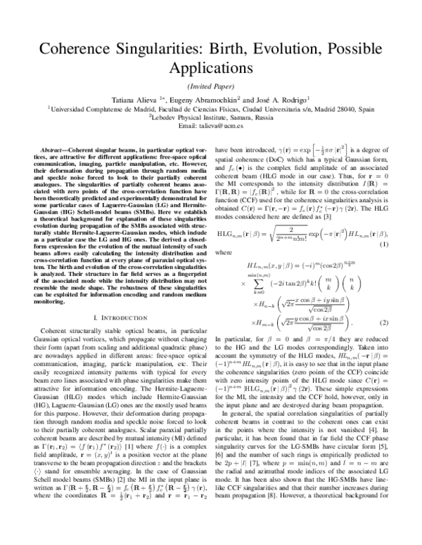 (PDF) Coherence singularities: Birth, evolution, possible applications