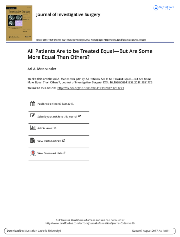 (PDF) All Patients Are to be Treated Equal—But Are Some More Equal Than ...