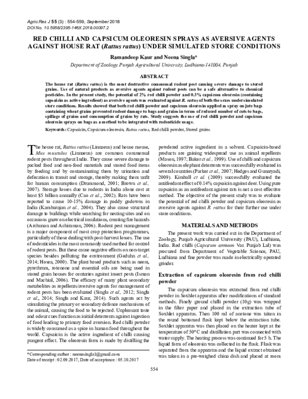 (PDF) RED CHILLI AND CAPSICUM OLEORESIN SPRAYS AS AVERSIVE AGENTS ...