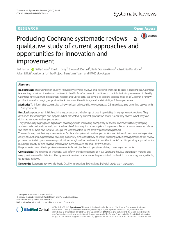 (PDF) Producing Cochrane systematic reviews—a qualitative study of ...